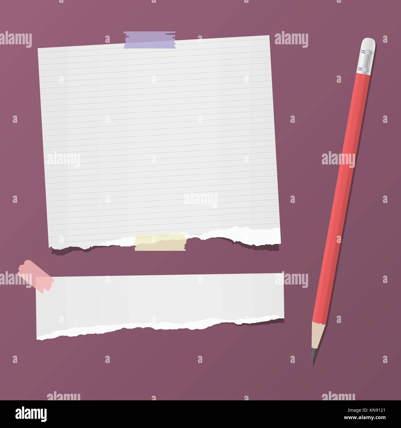 Ripped lined and blank note, notebook paper for text or message stuck ...