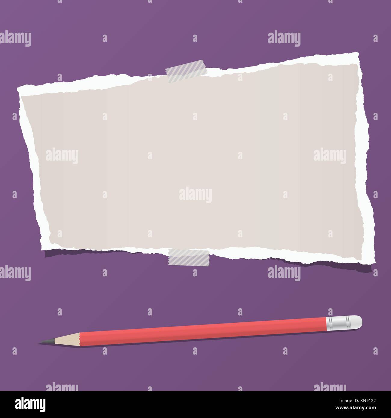 Ripped blank note, notebook paper for text or message stuck with sticky ...