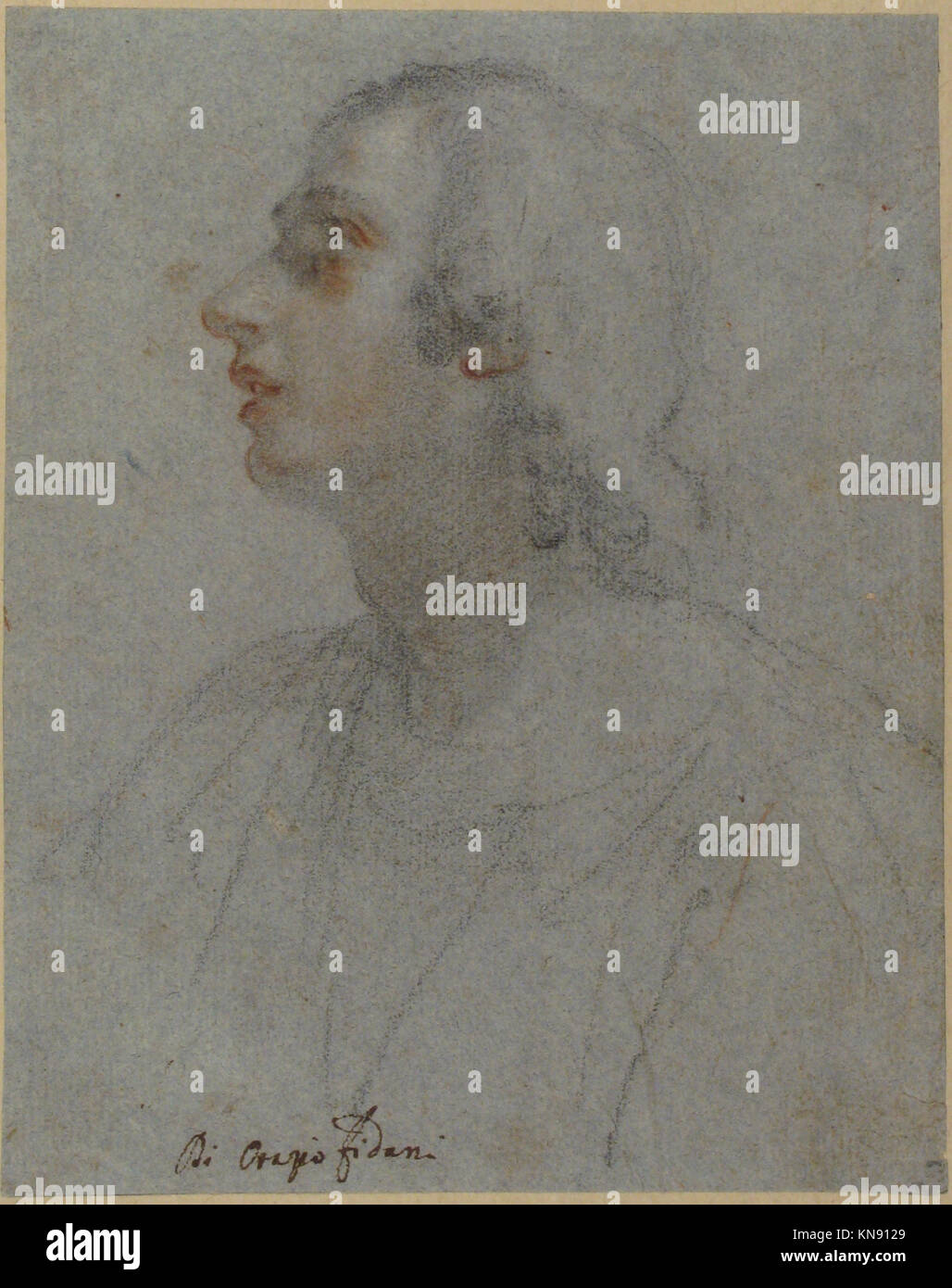 This drawing, attributed to a classical artist, features a bust of a ...