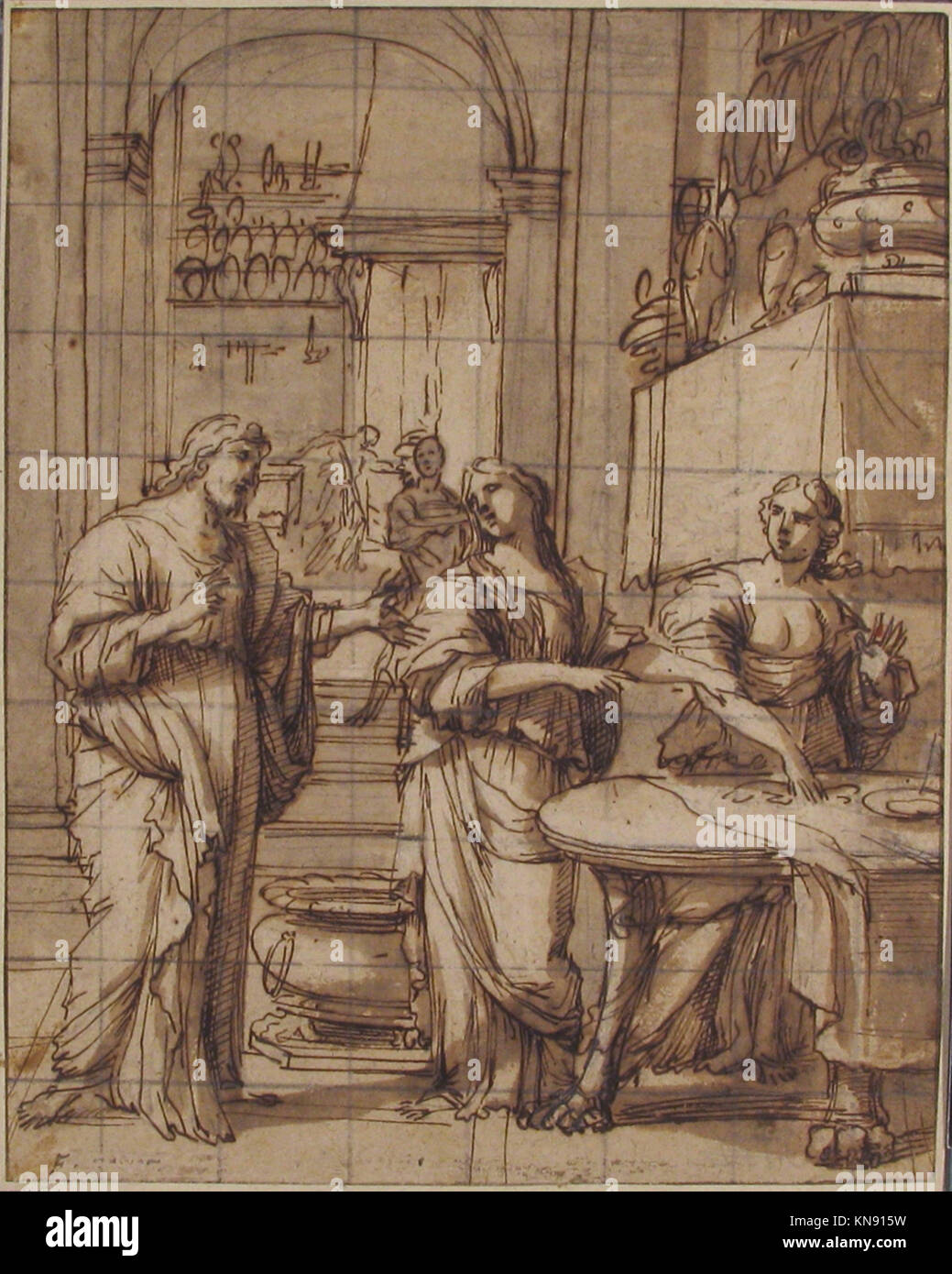 This painting depicts Christ visiting Martha and Mary, showing a ...