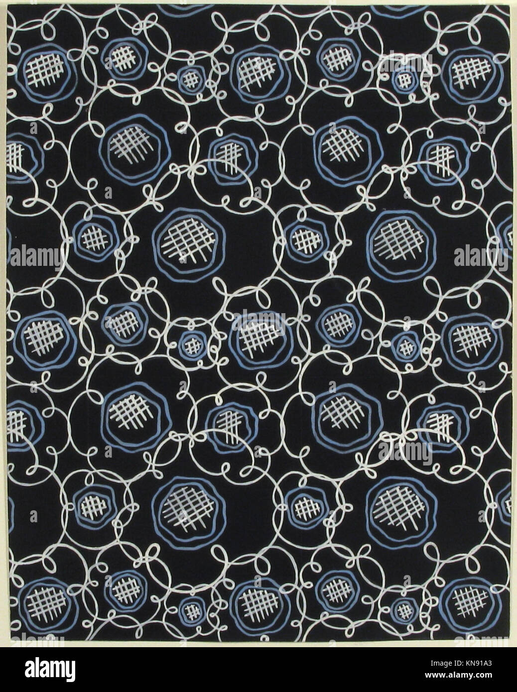 This fabric design featuring blue flowers is an example of textile art ...