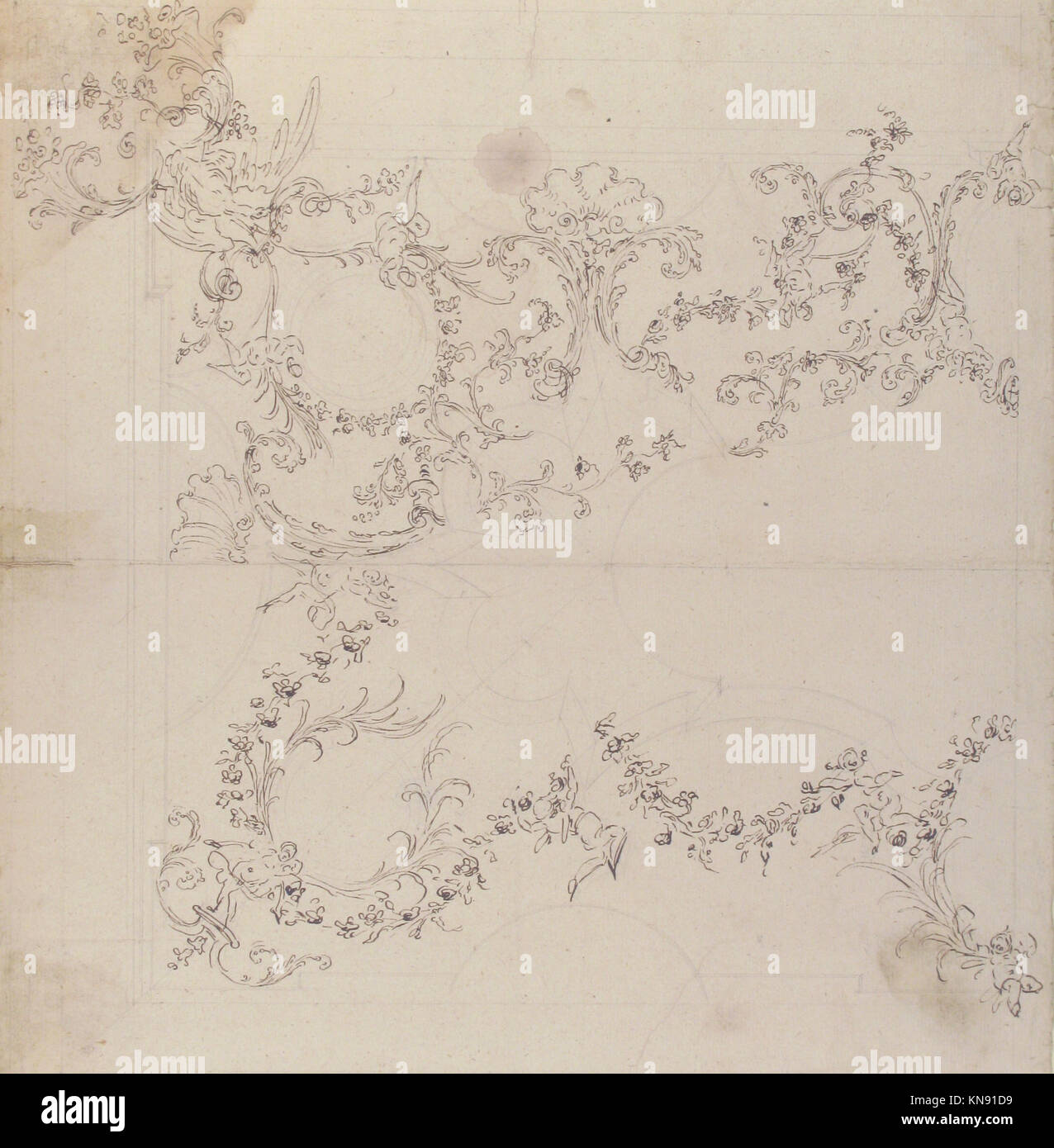 This design features putti (cherubic figures) and garland motifs ...