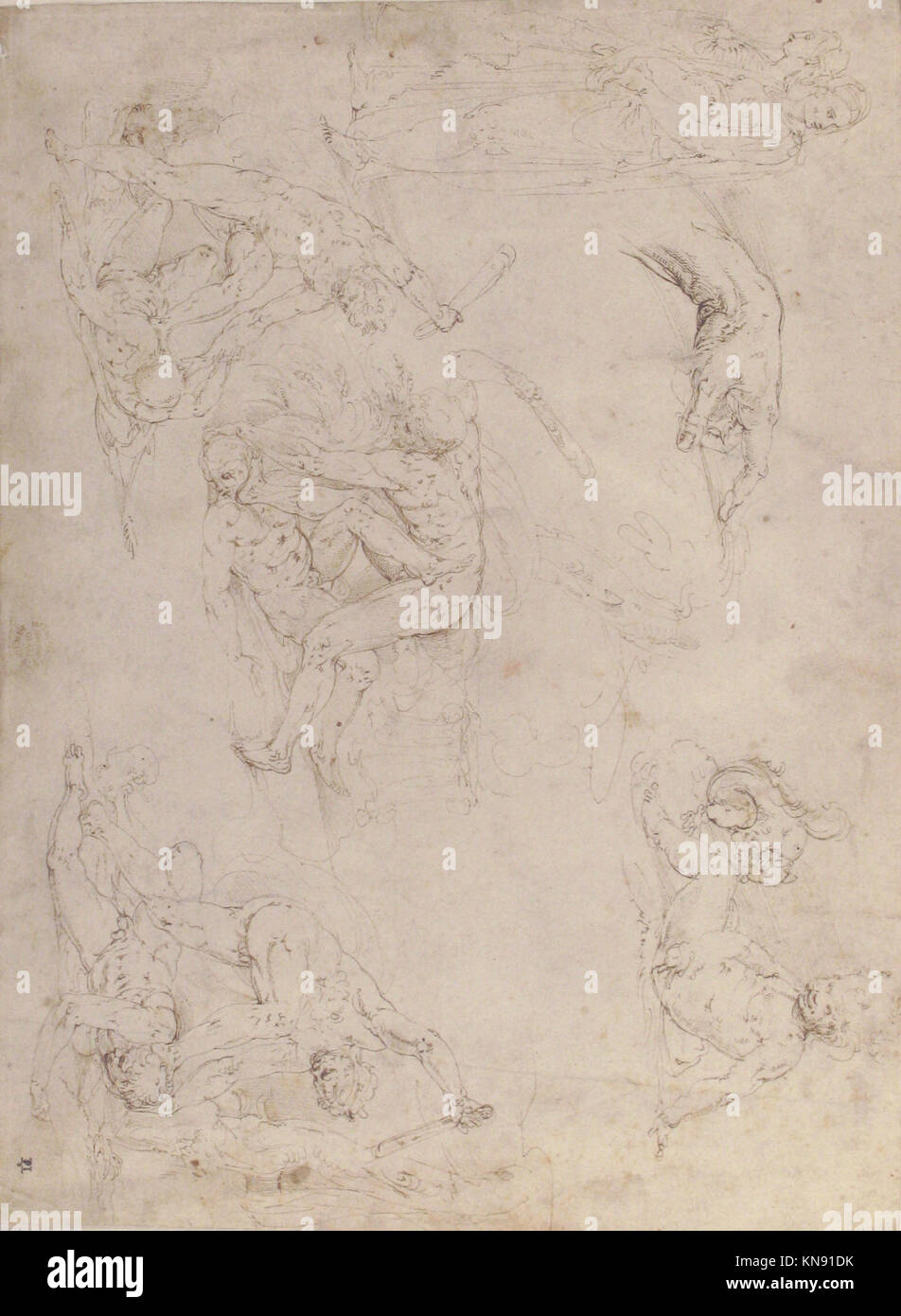 Series of figure studies depicting the biblical story of Cain killing ...