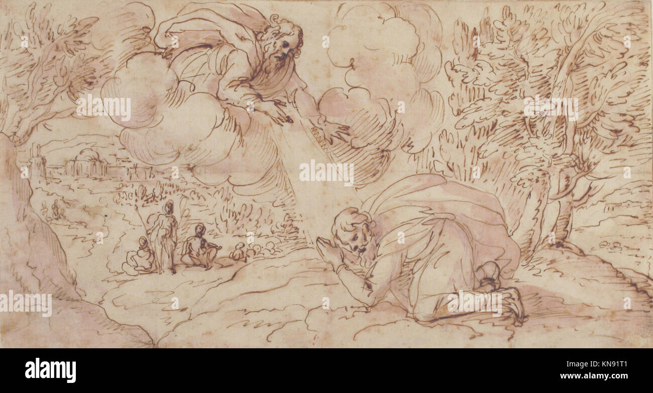 This artwork depicts God the Father appearing to a kneeling figure ...