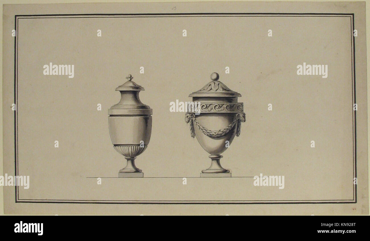 This design for an urn features detailed and ornamental elements ...