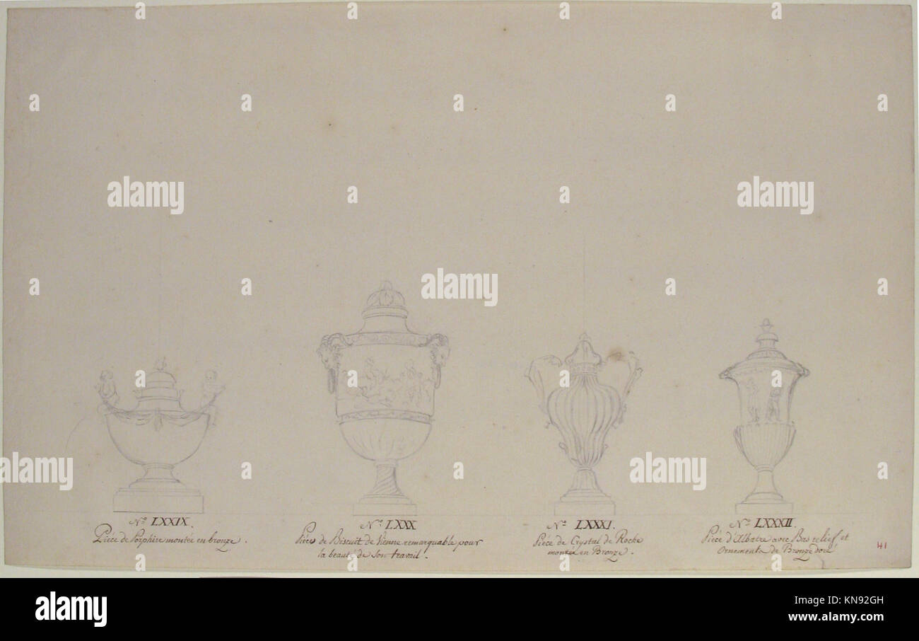 This design for four vases is a detailed illustration showcasing the ...