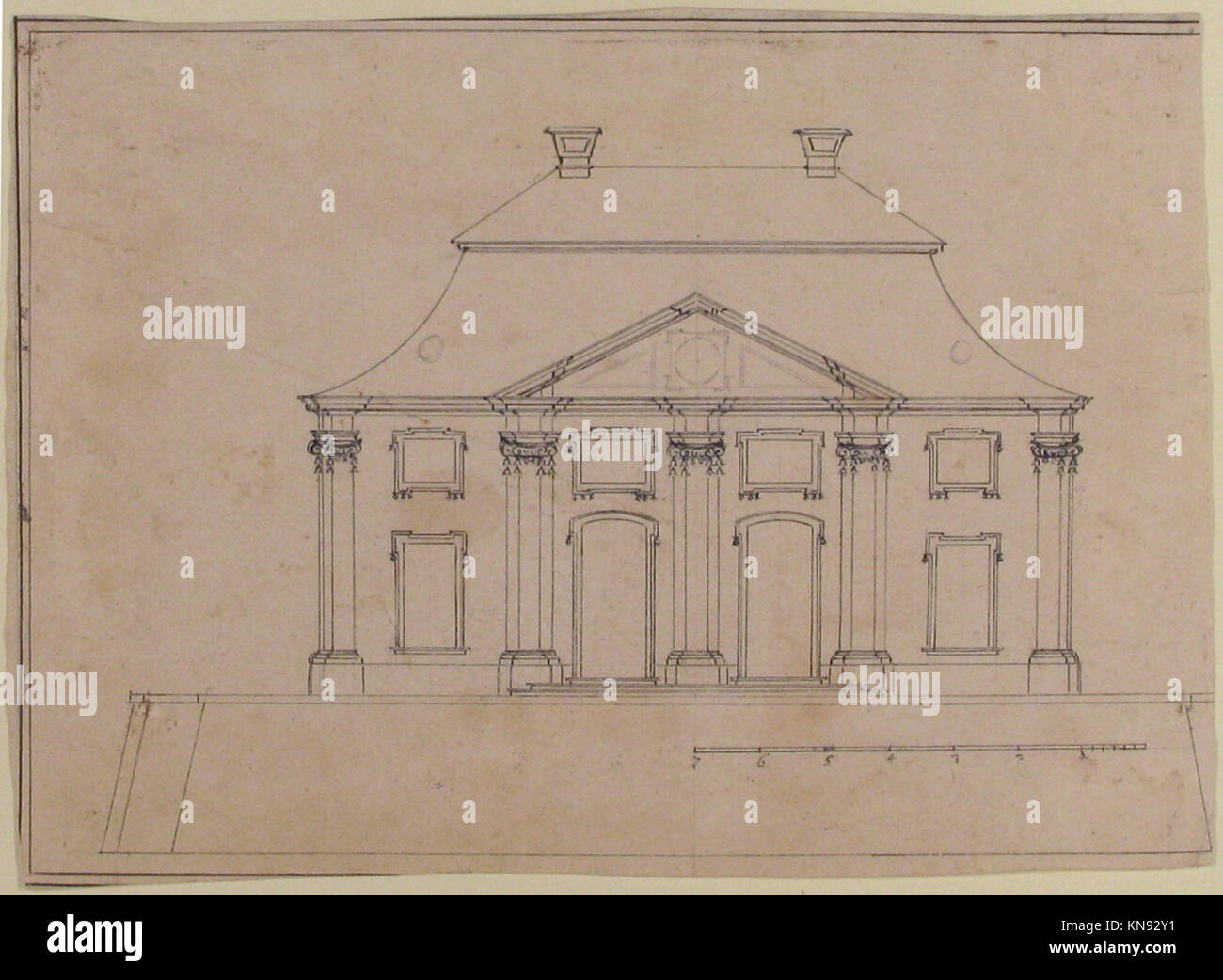This architectural design outlines the exterior of a city house ...