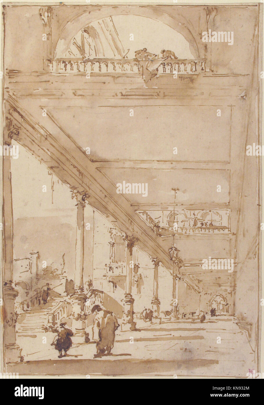 This architectural capriccio presents a palace colonnade, illustrating ...