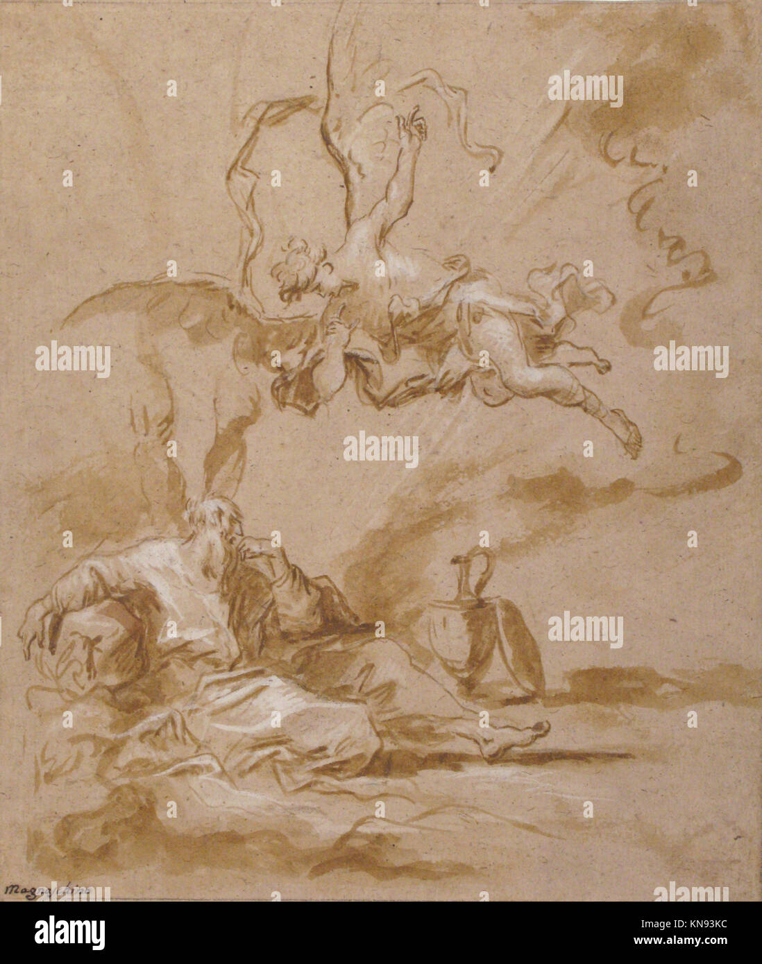 This artwork illustrates the biblical scene of Elijah's visit by an ...