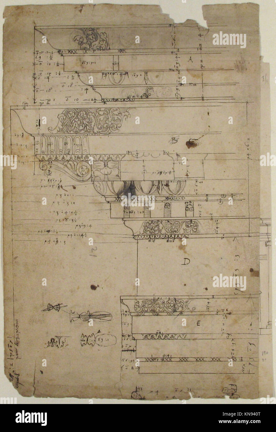 This drawing illustrates architectural details of the Forum of Nerva ...