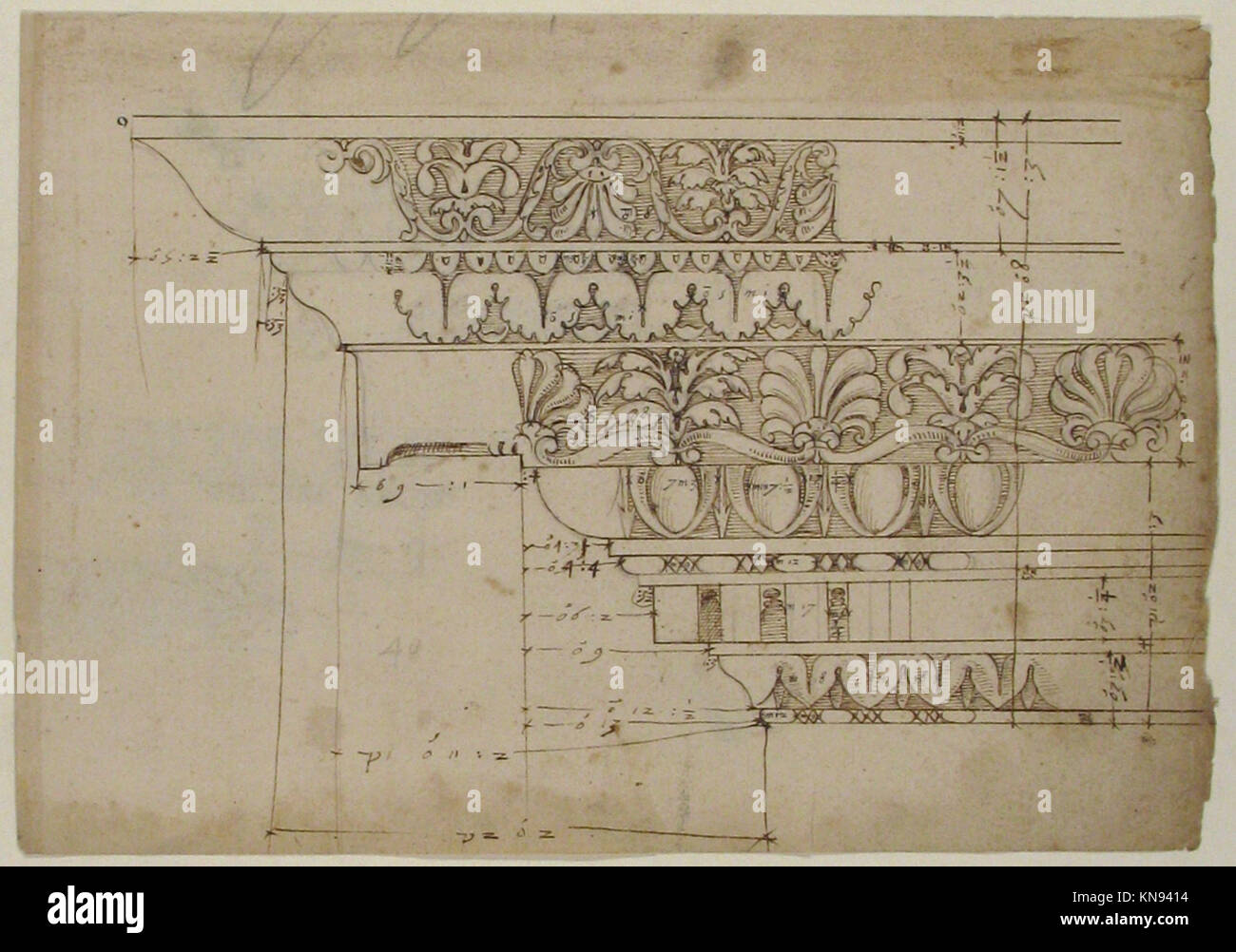 This architectural drawing illustrates the cornice of the Domus ...
