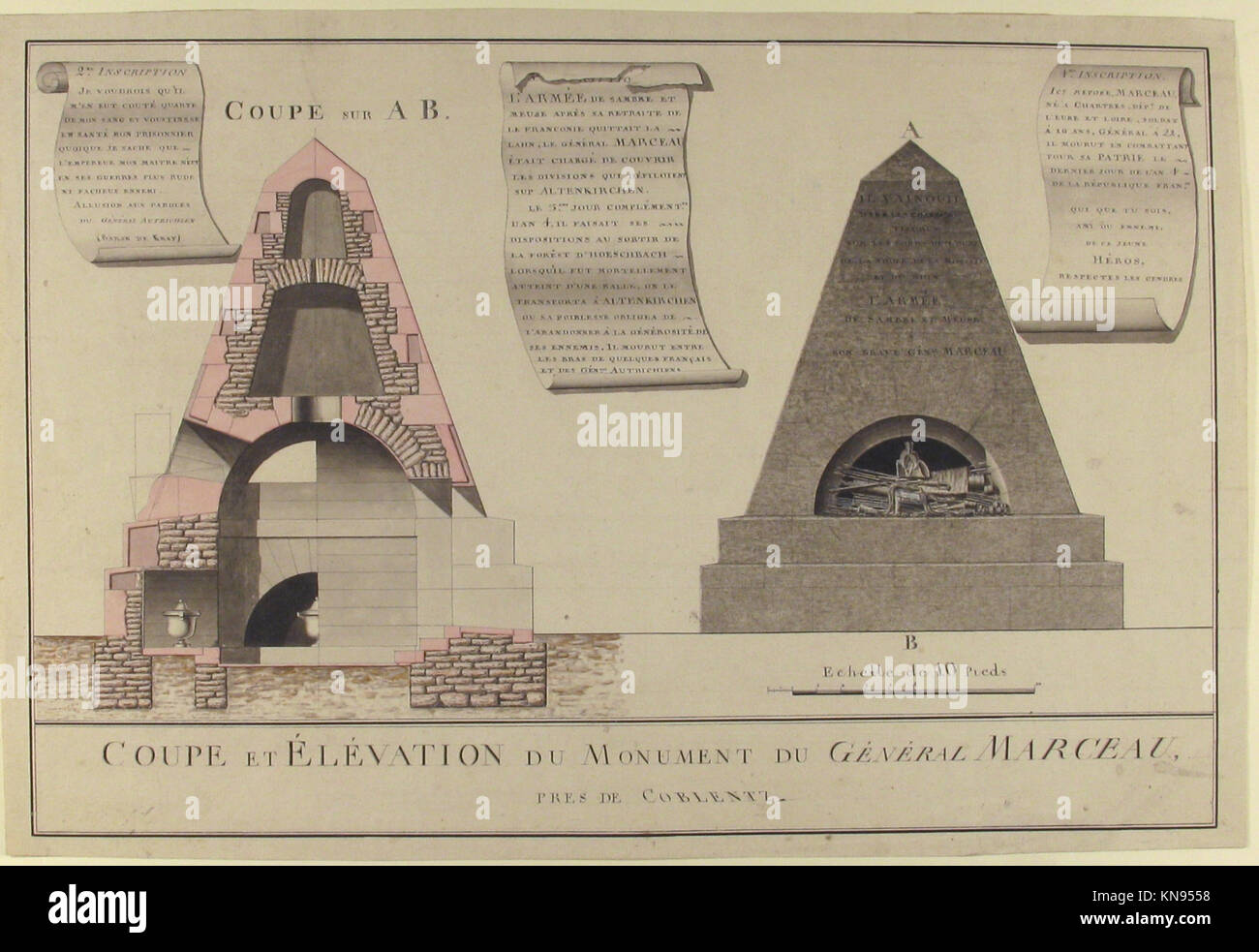This drawing shows cross-section and elevation views of General Marceau ...