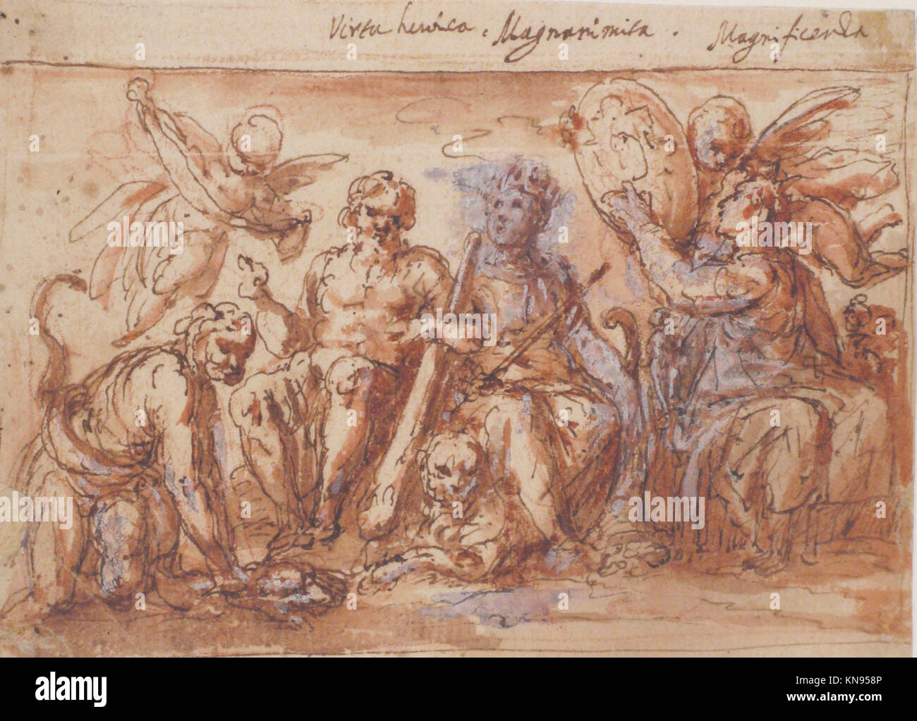 This allegorical work features figures symbolizing Force, Hercules ...