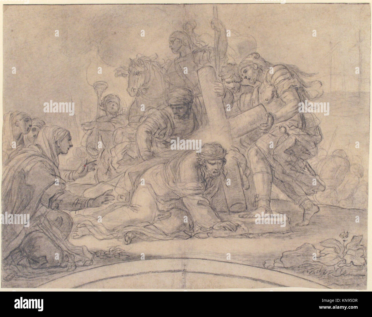 This artwork depicts Christ's fall under the cross, capturing a pivotal ...