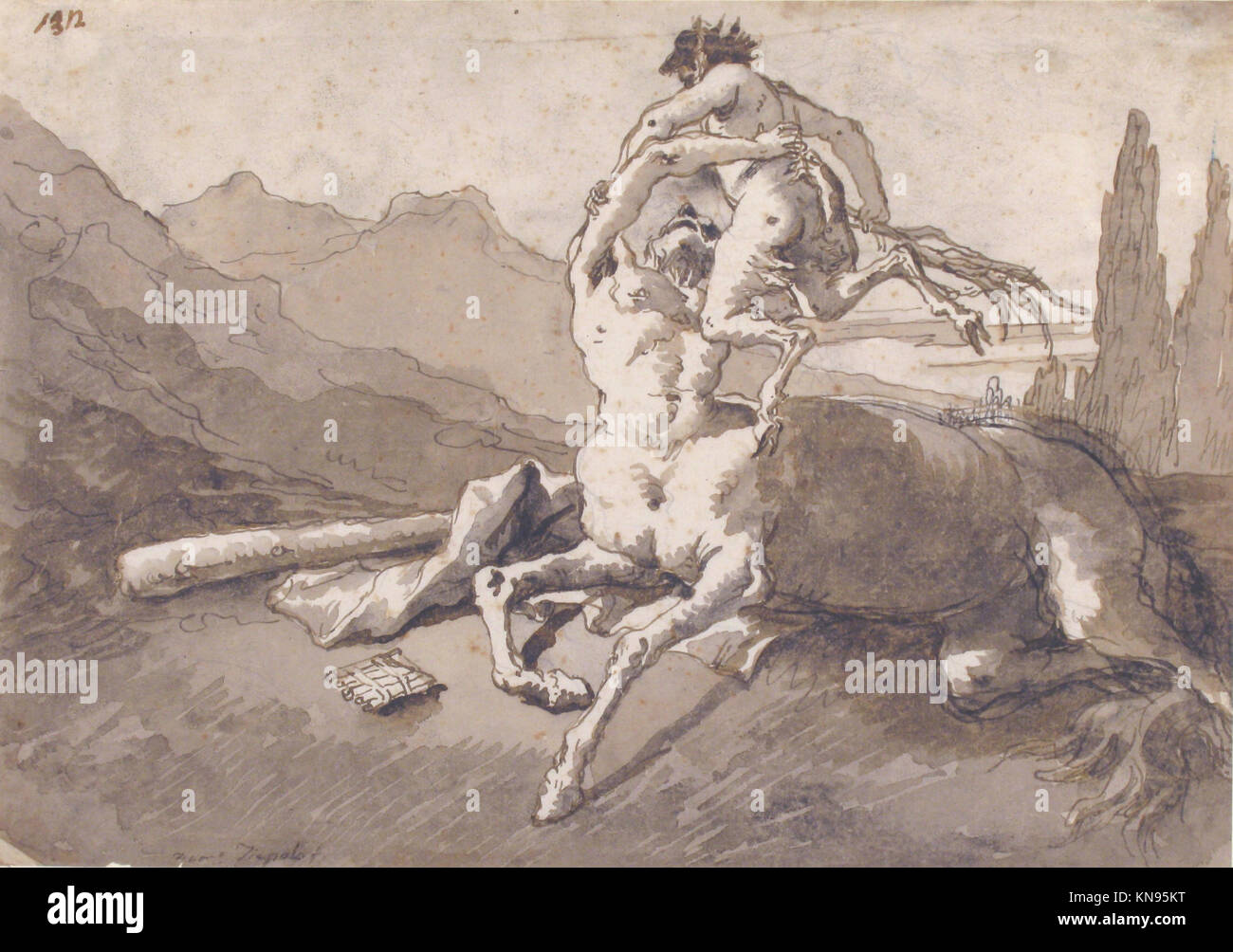 This sculpture portrays a centaur supporting a youthful satyr ...