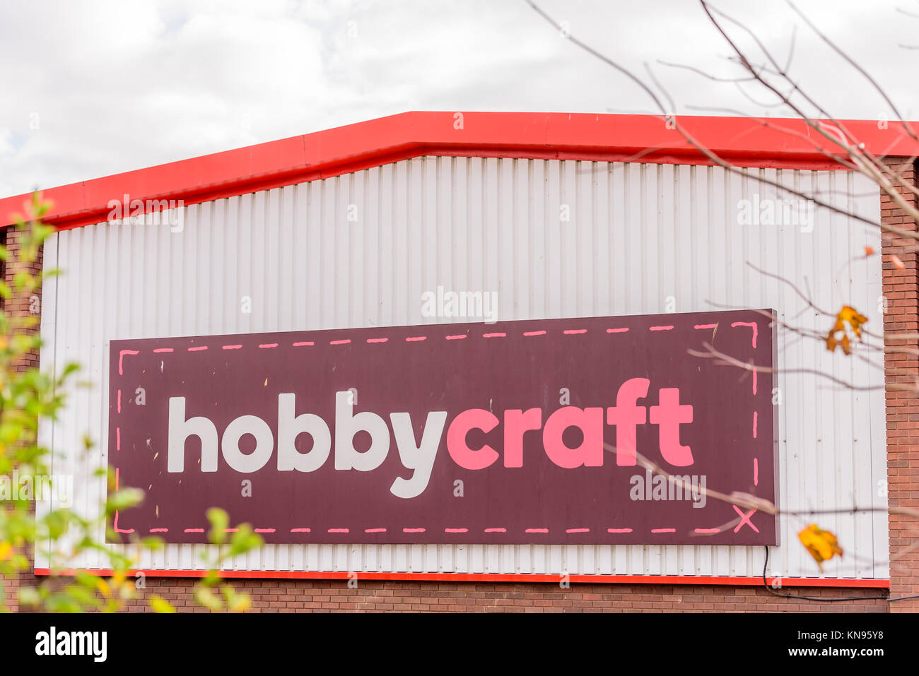 NORTHAMPTON, UK - 29 OCTOBER 2017: Day view shot of HobbyCraft logo in ...
