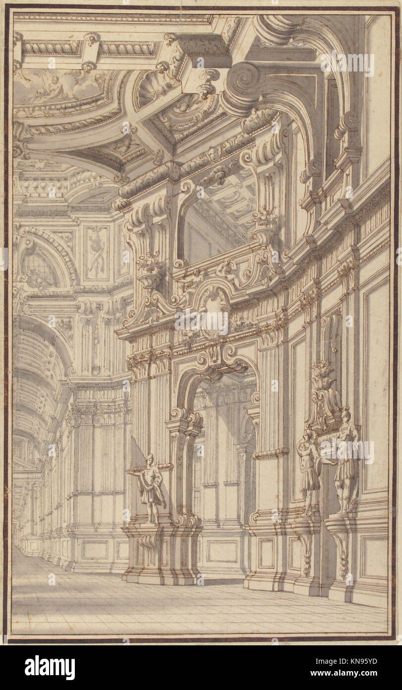 This design for a stage set, showing only the right half, is an example ...