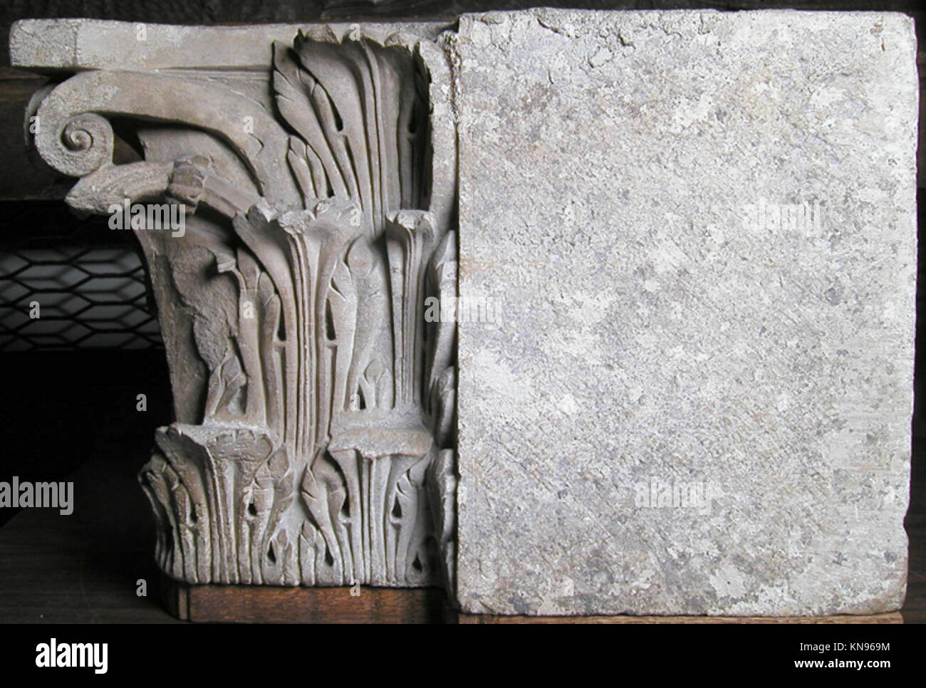 This engaged capital, a type of architectural ornament, features ...