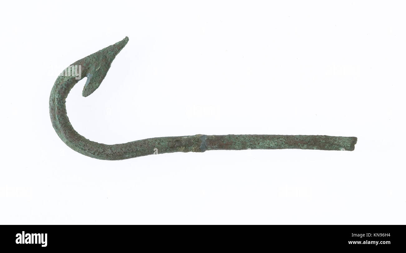 This fish hook is crafted from bone, a tool used in ancient fishing ...