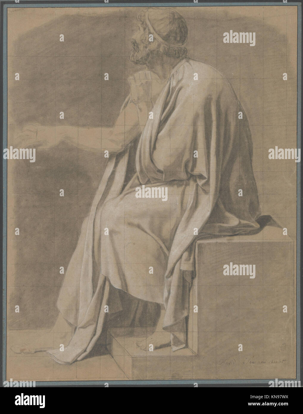 A preparatory drawing titled 'Figure Study for The Death of Socrates ...