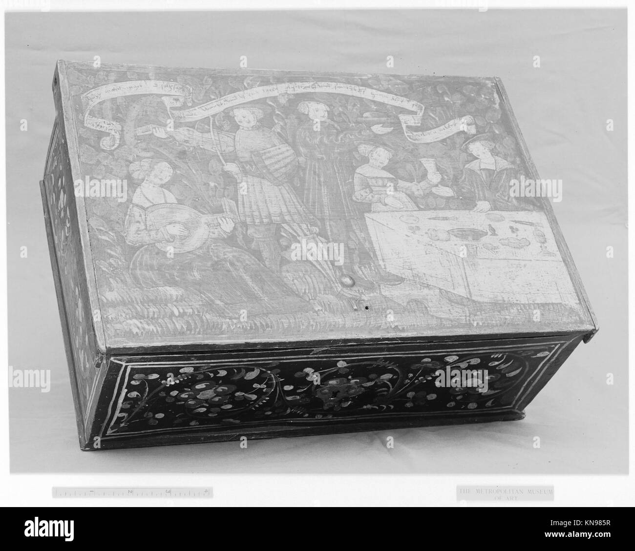 Decorative box of wood or metal, with intricate design and ...
