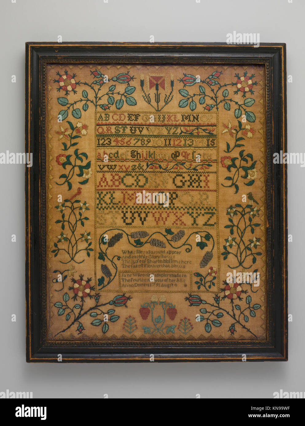 This embroidered sampler is a fine example of needlework, often created ...