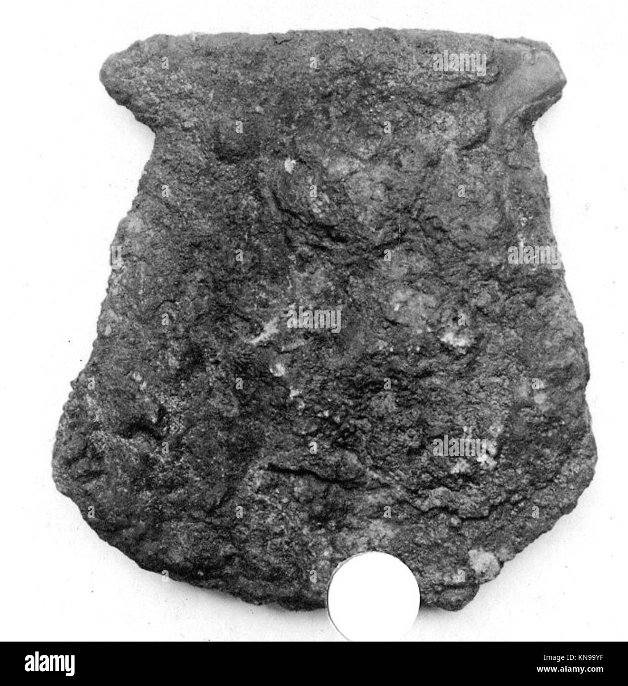 This ancient ax head, crafted from metal, offers insight into weaponry ...