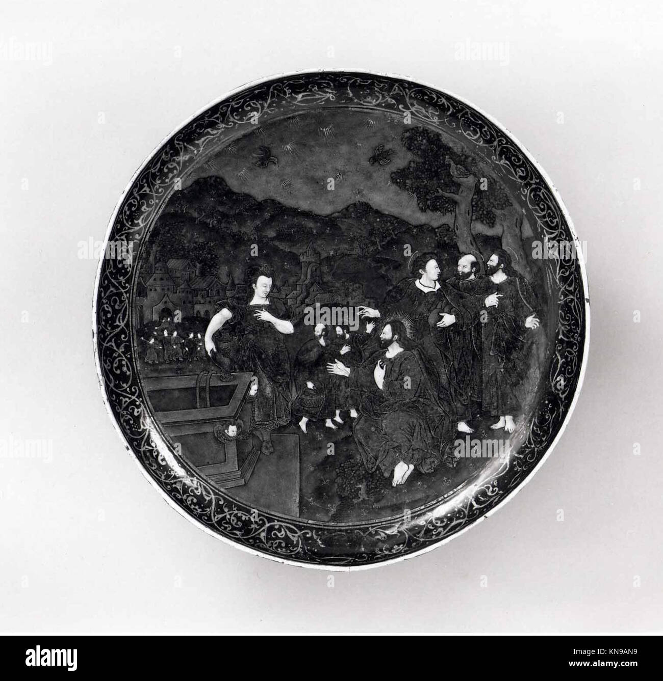 This artwork depicts the biblical scene of Christ speaking with the ...