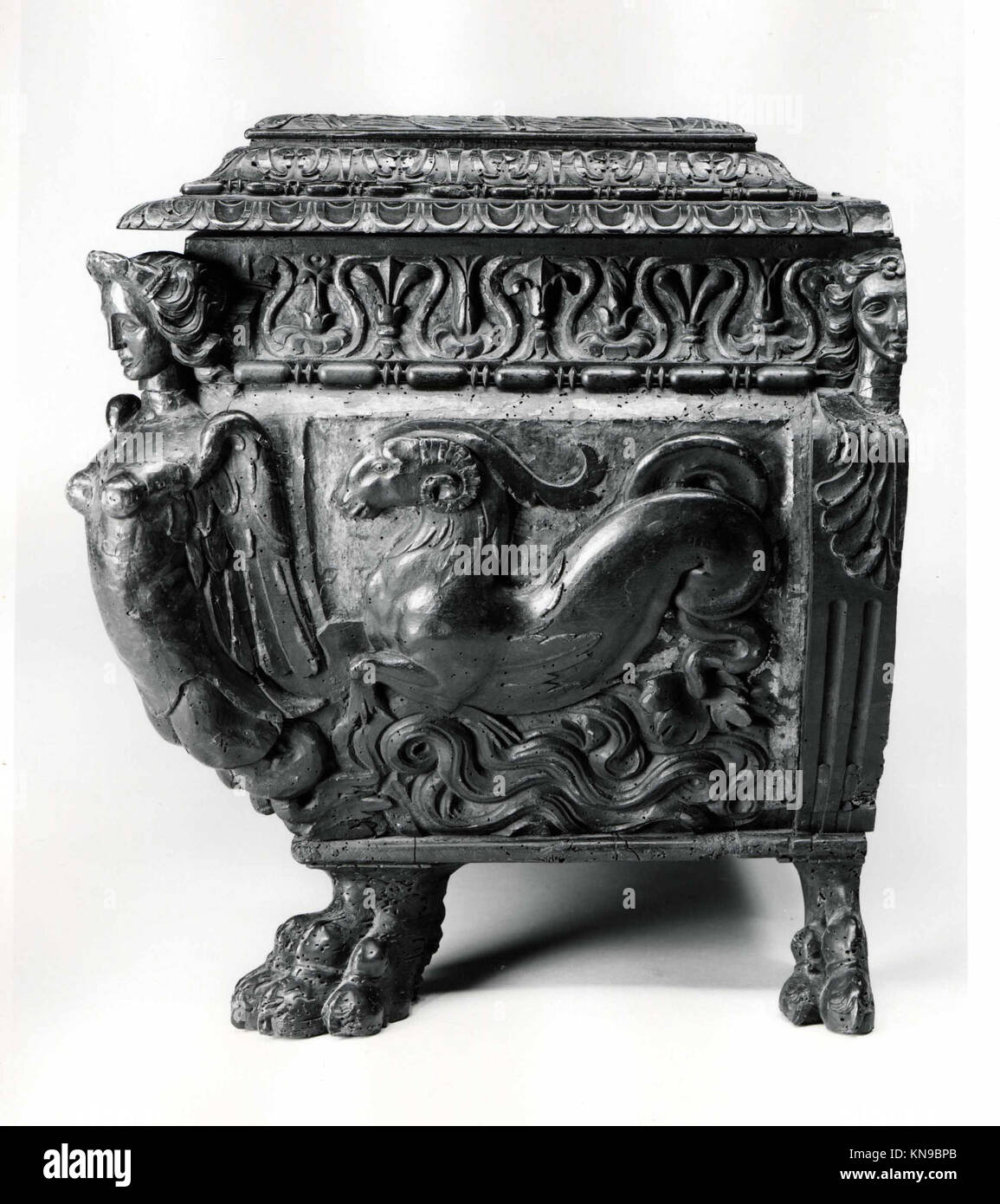 This cassone, an elaborate storage chest, is decorated with Renaissance ...
