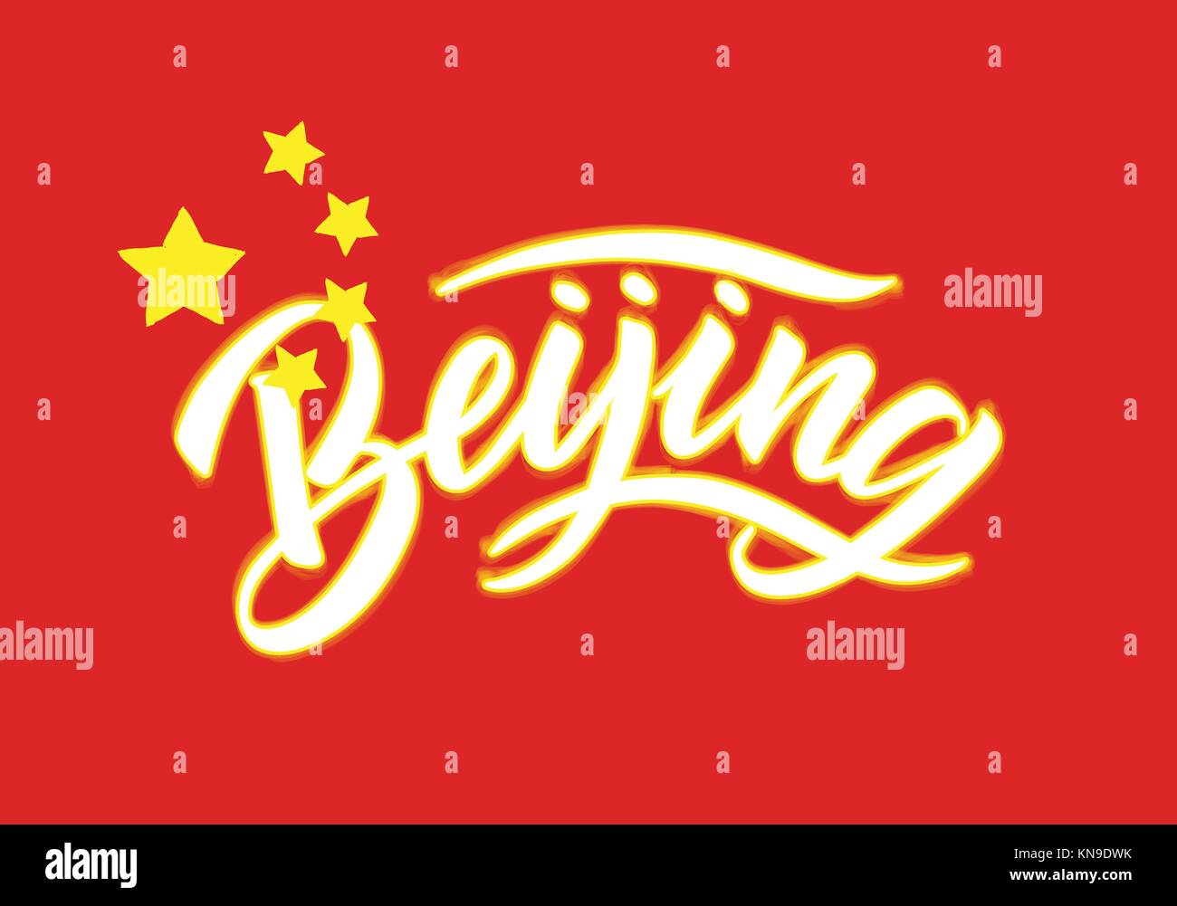 Beijing lettering on natinal china flag. City logo on red. Vintage ...