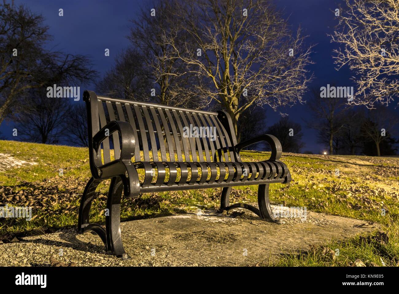 Night Time Park Bench In Autumn Stock Photo - Alamy