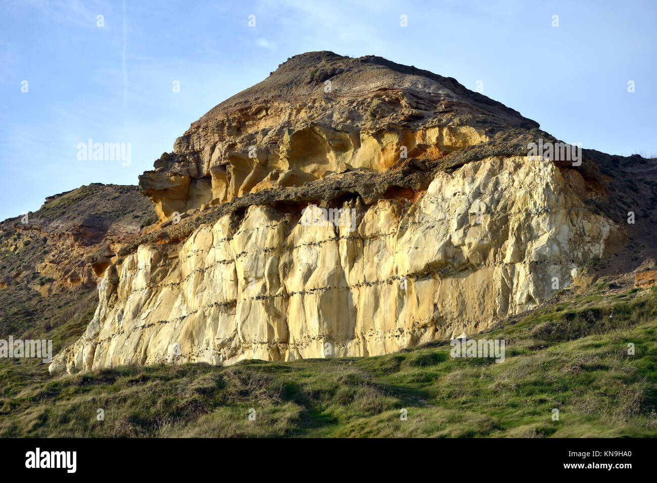 Geological strata in Newhaven East Sussex, showing sandstone above ...