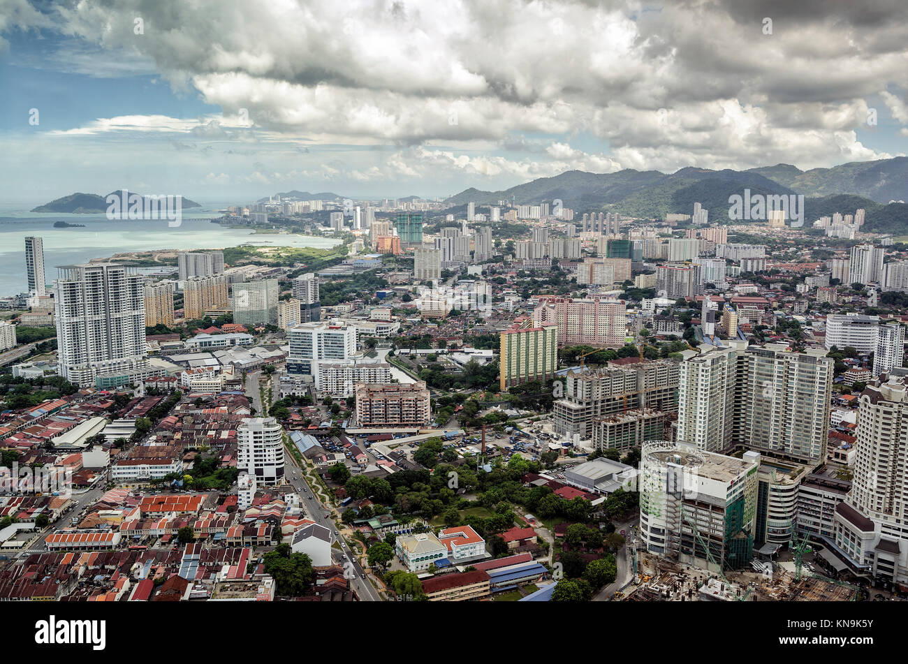 Aerial view of George Town from The Top Komtar in Penang, Malaysia ...