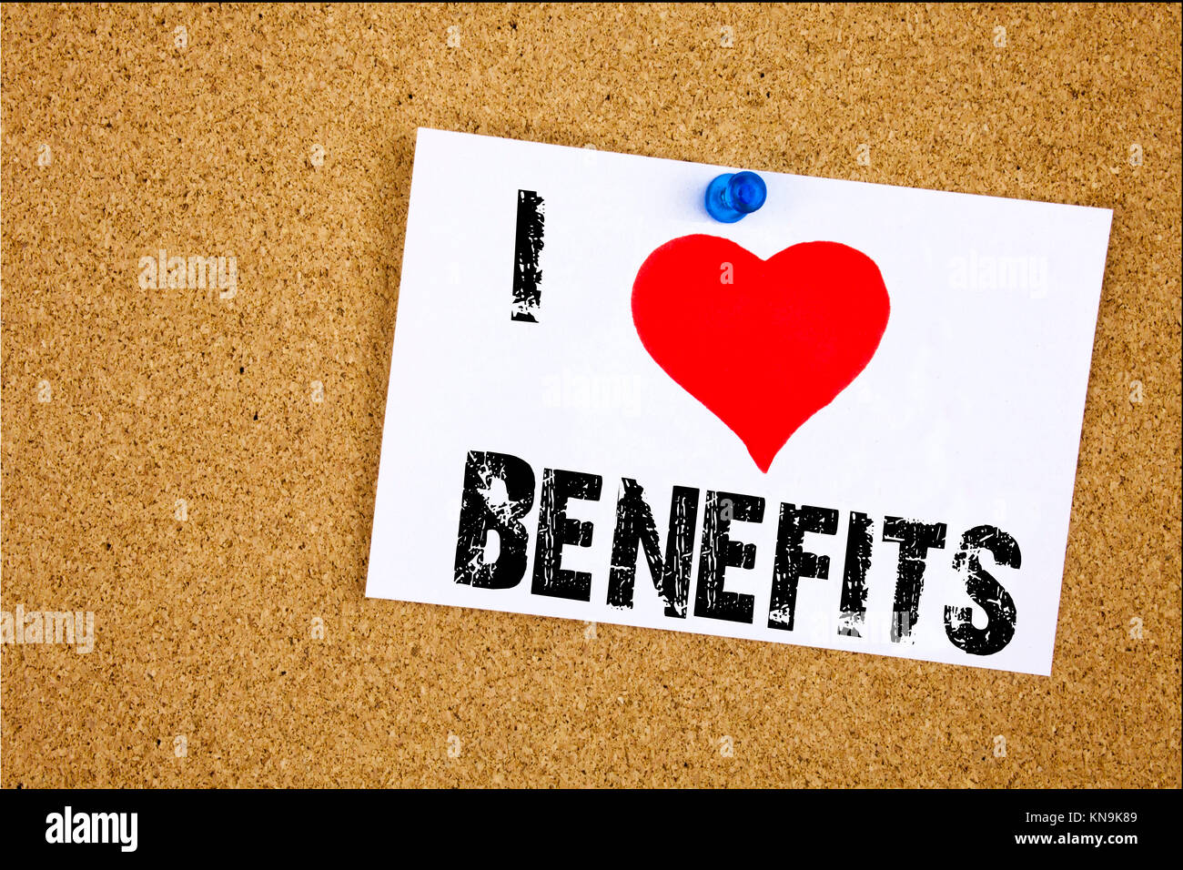 Hand writing text caption inspiration showing I Love Benefits concept ...