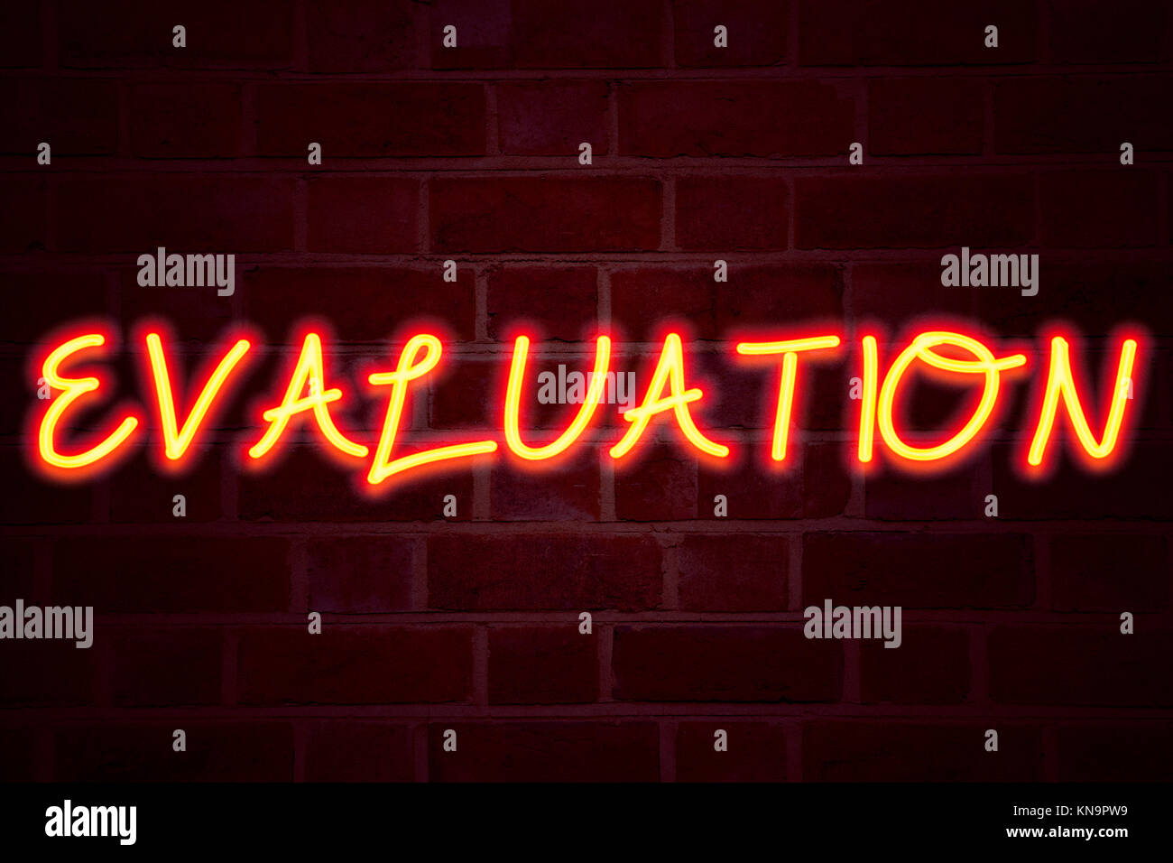 Evaluation neon sign on brick wall background. Fluorescent Neon tube ...