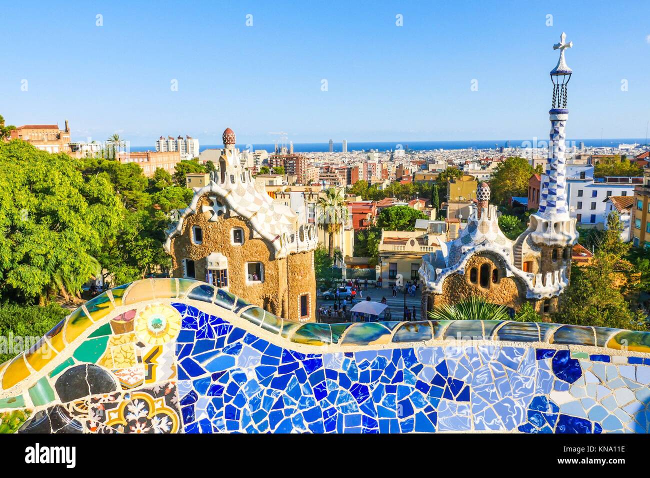 Park guell by architect antoni gaudi in barcelona hi-res stock ...