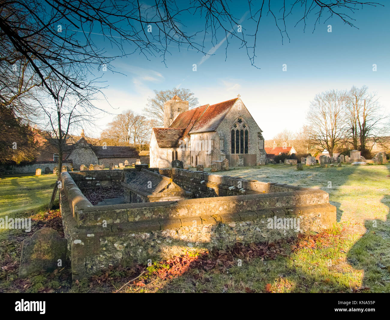 St Michael and All Saints Church, Chalton Hampshire - sunrise on a ...