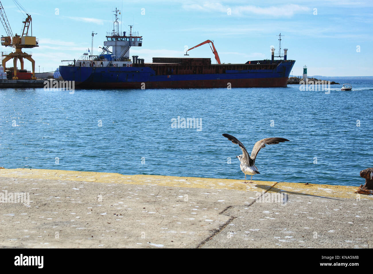 Merchant ship unloading at the dock in Santa Pola Stock Photo - Alamy
