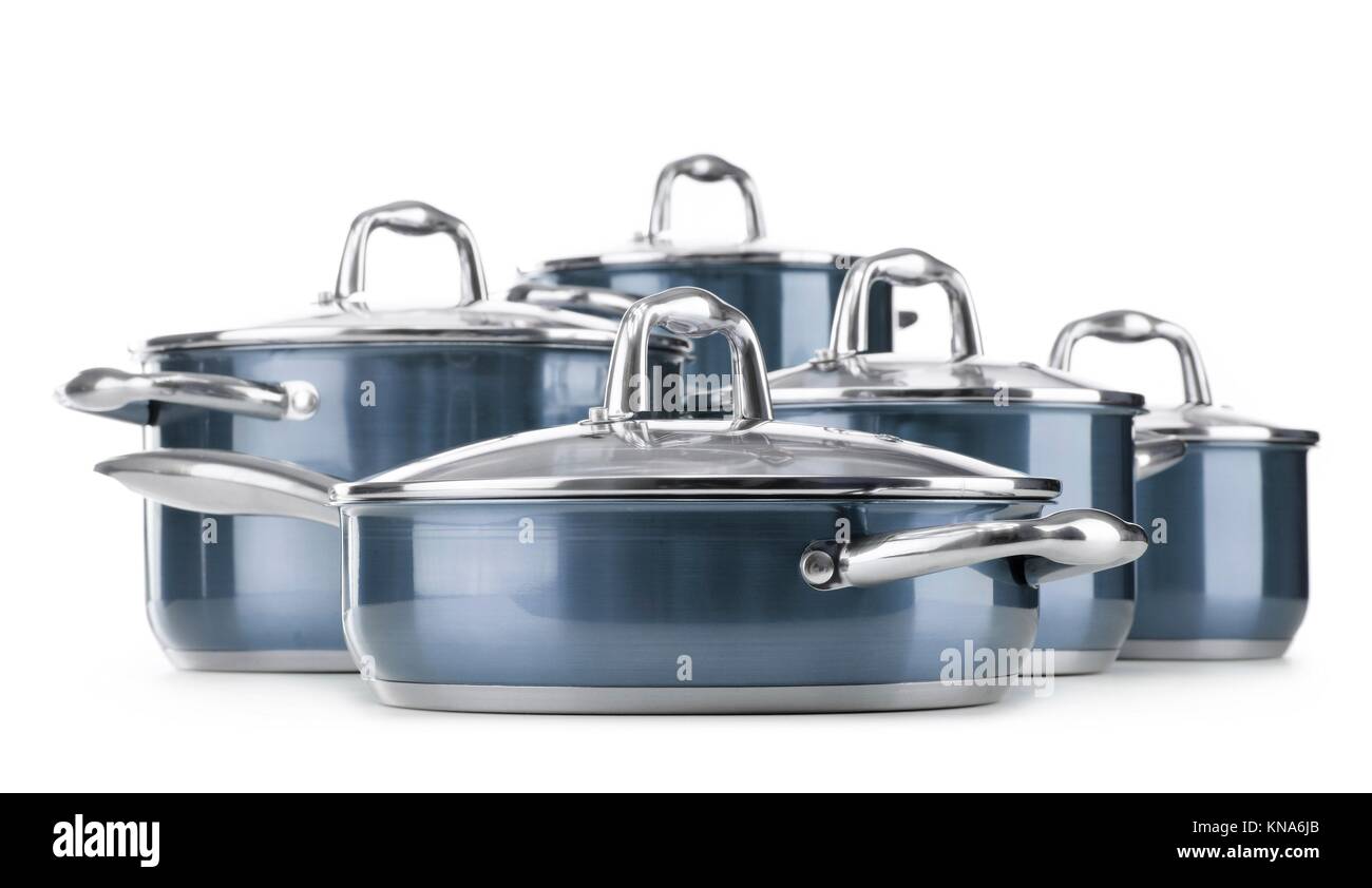 Steel pots isolated on white background Stock Photo - Alamy