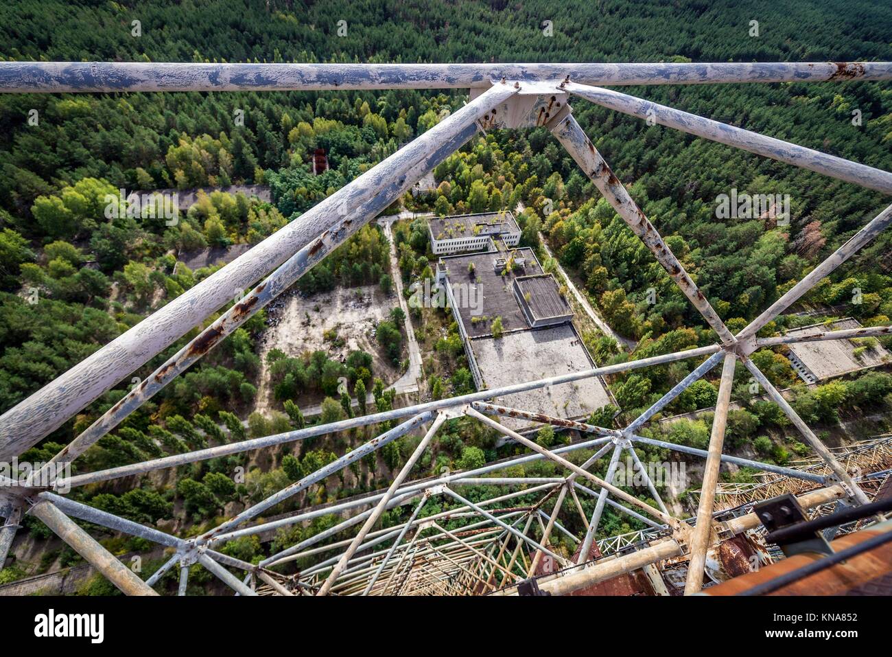 Aerial view from Duga radar system in Chernobyl-2 military base ...