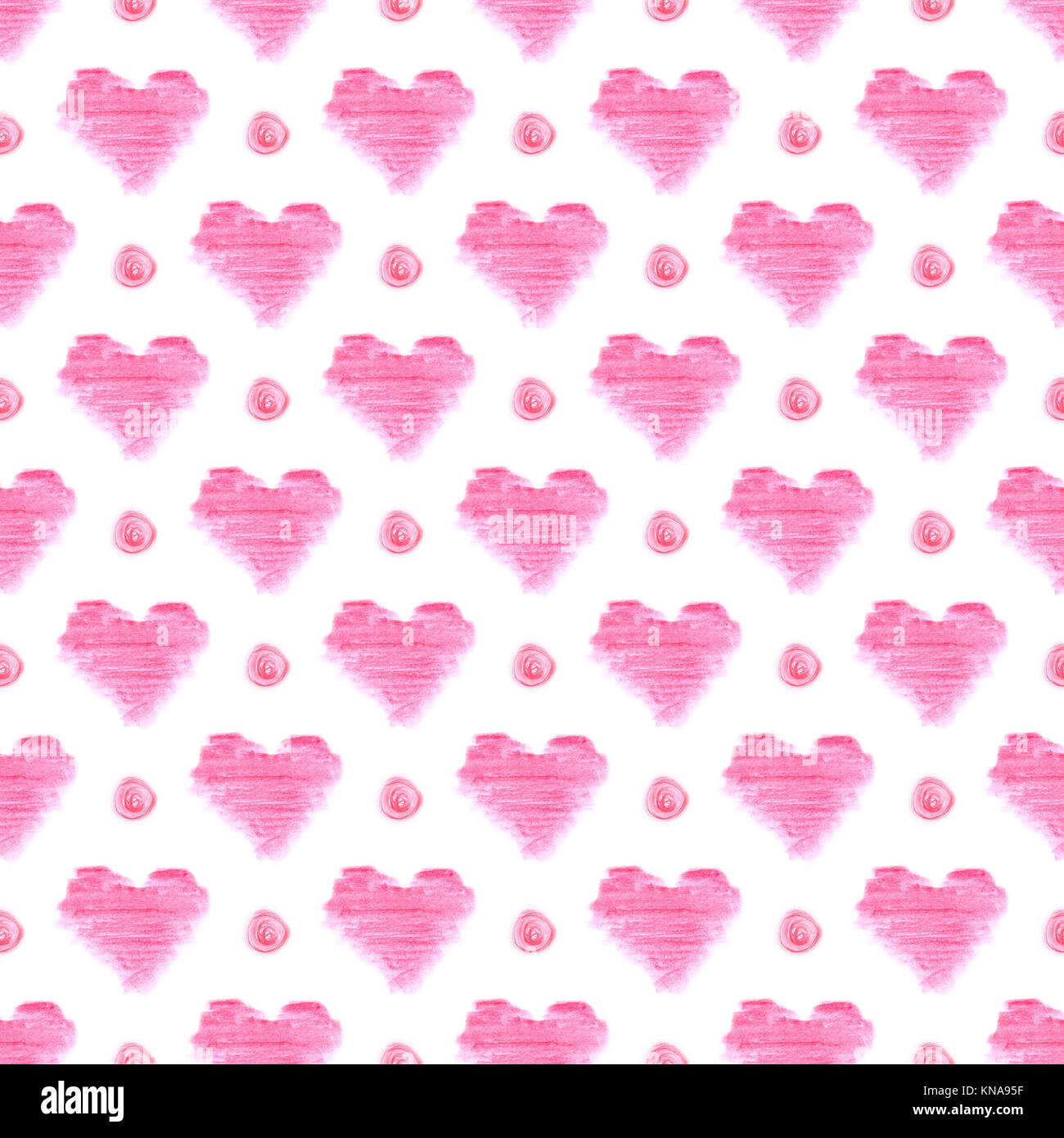 Seamless pattern with pink watercolor hearts on white background. Hand ...