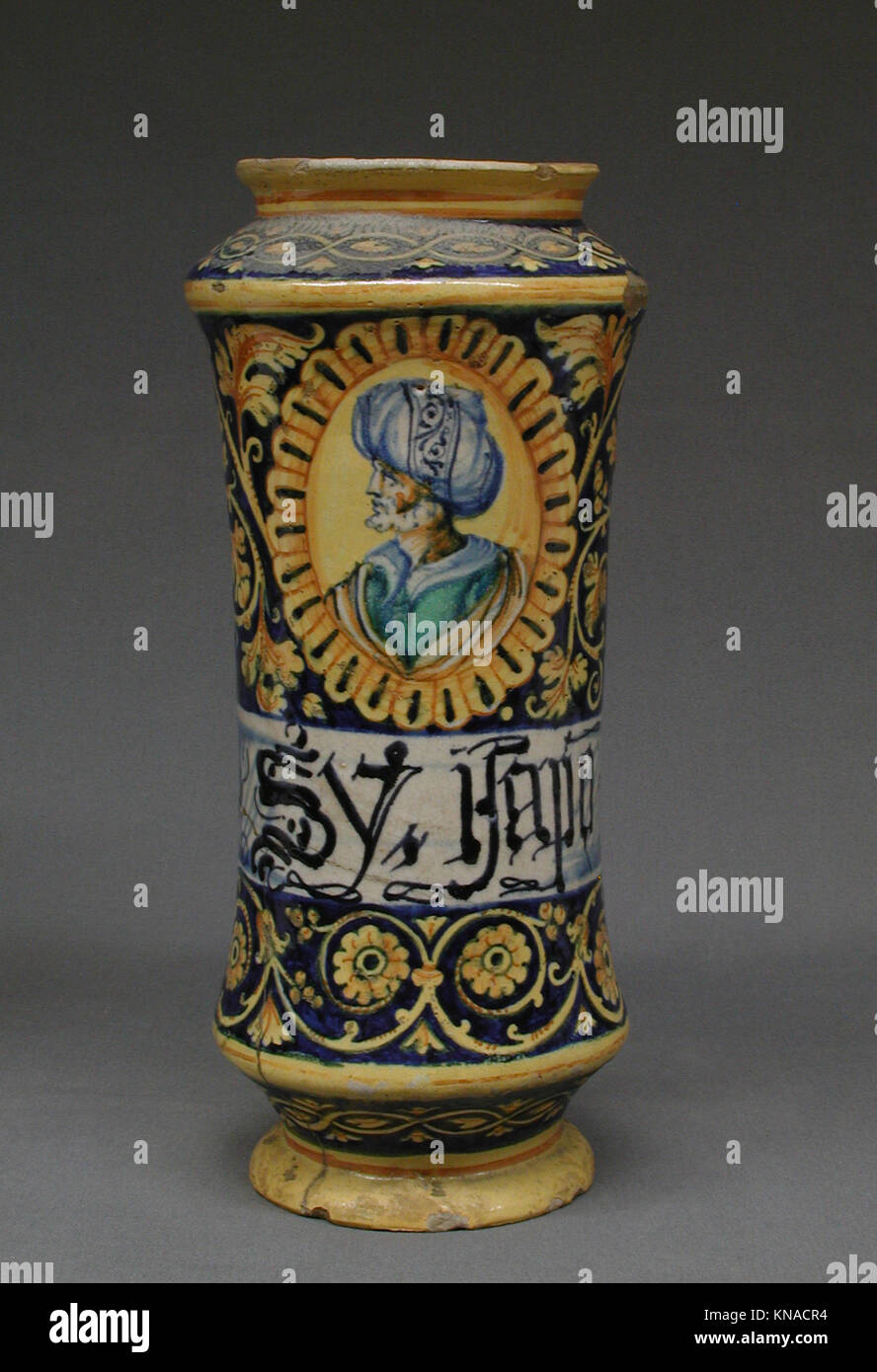 This Albarello, a type of Italian maiolica pottery, dates from the ...