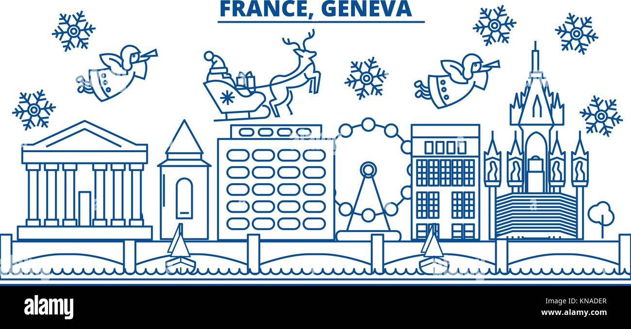 France, Geneva winter city skyline. Merry Christmas, Happy New Year ...