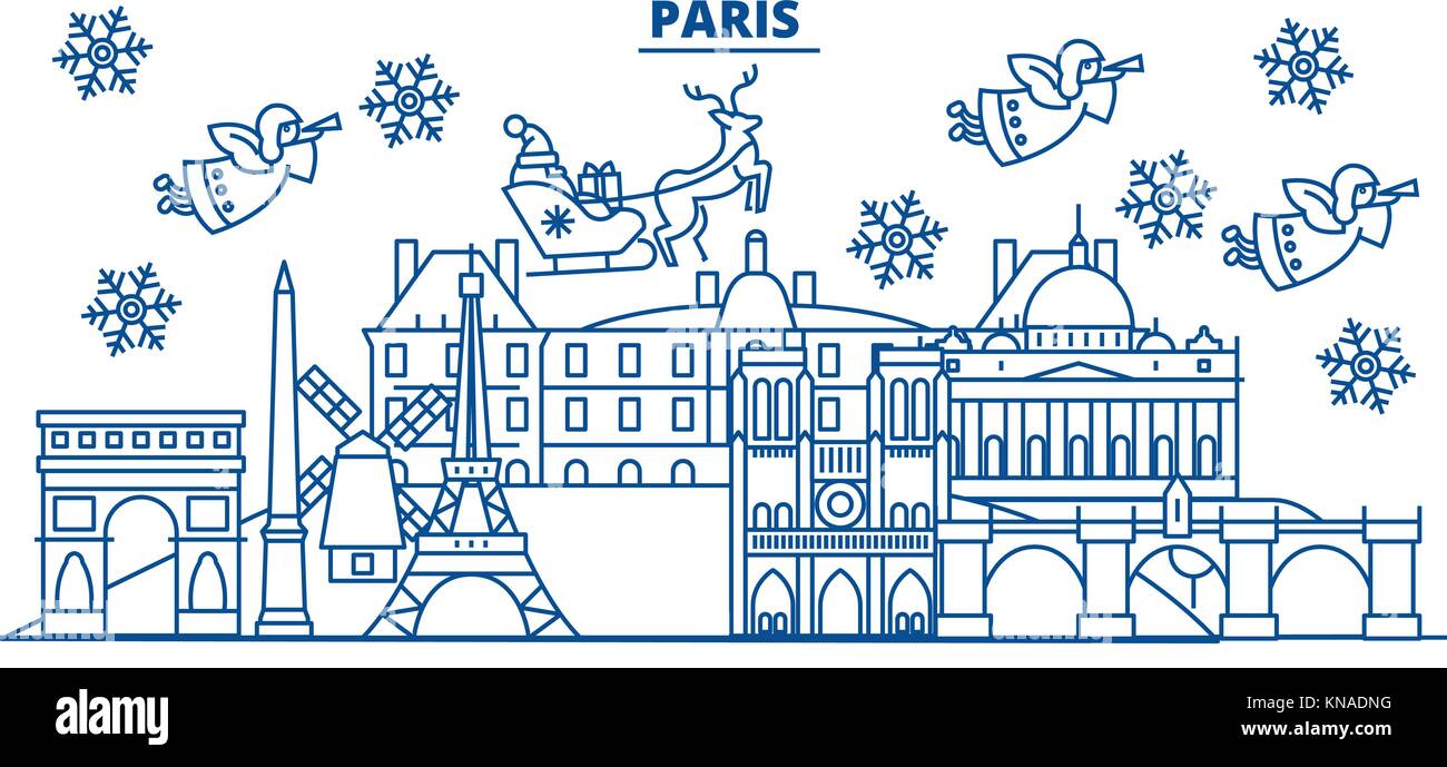 France, Paris winter city skyline. Merry Christmas, Happy New Year ...