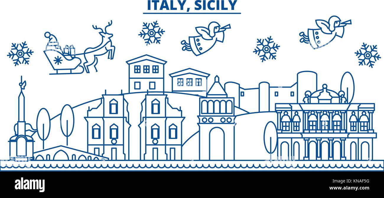 Italy, Sicily winter city skyline. Merry Christmas, Happy New Year ...