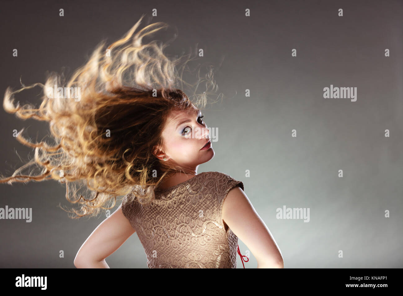 Portrait of mysterious enigmatic woman. Young intriguing attractive ...