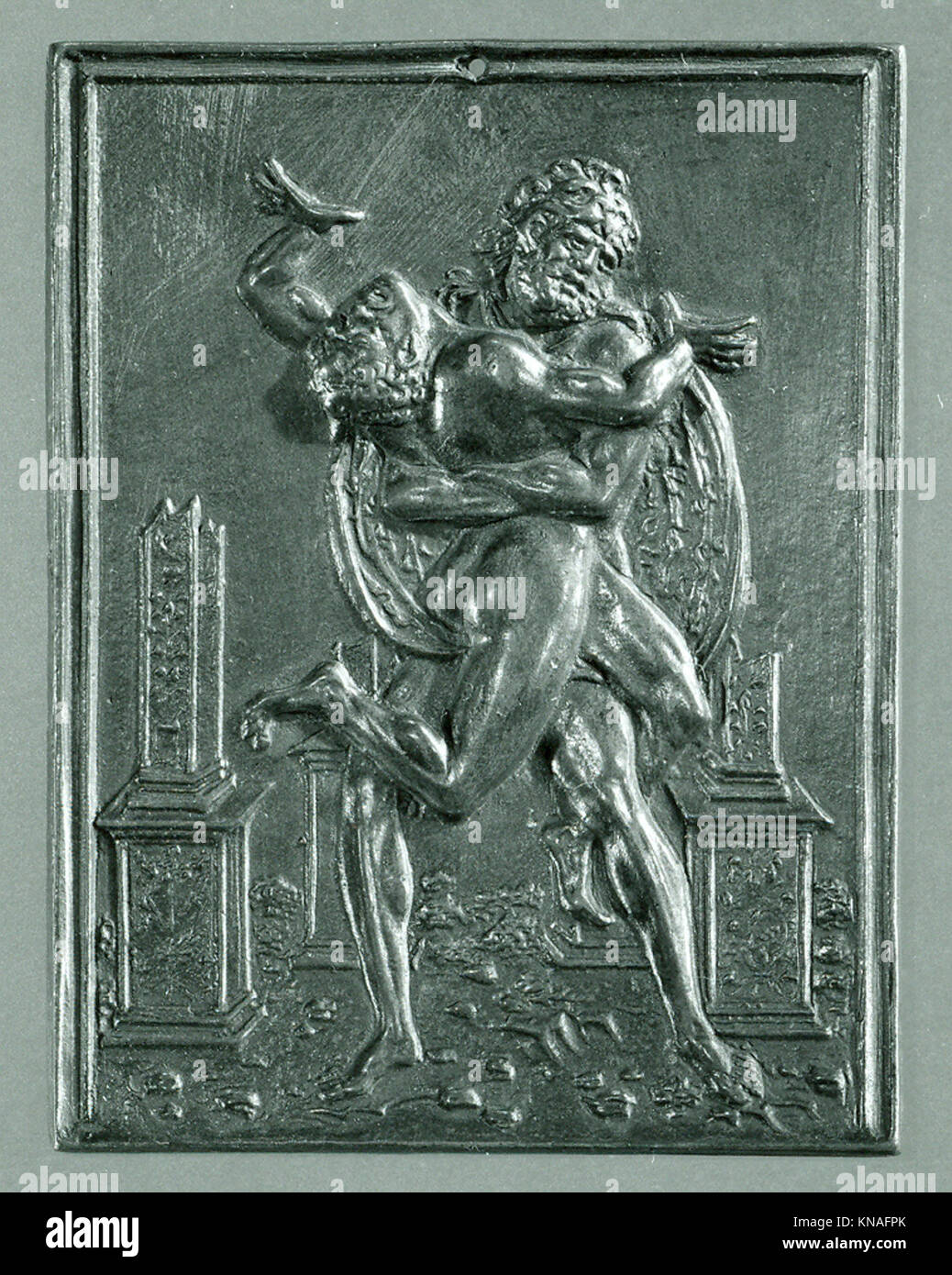 This artwork depicts the legendary struggle between Hercules and ...