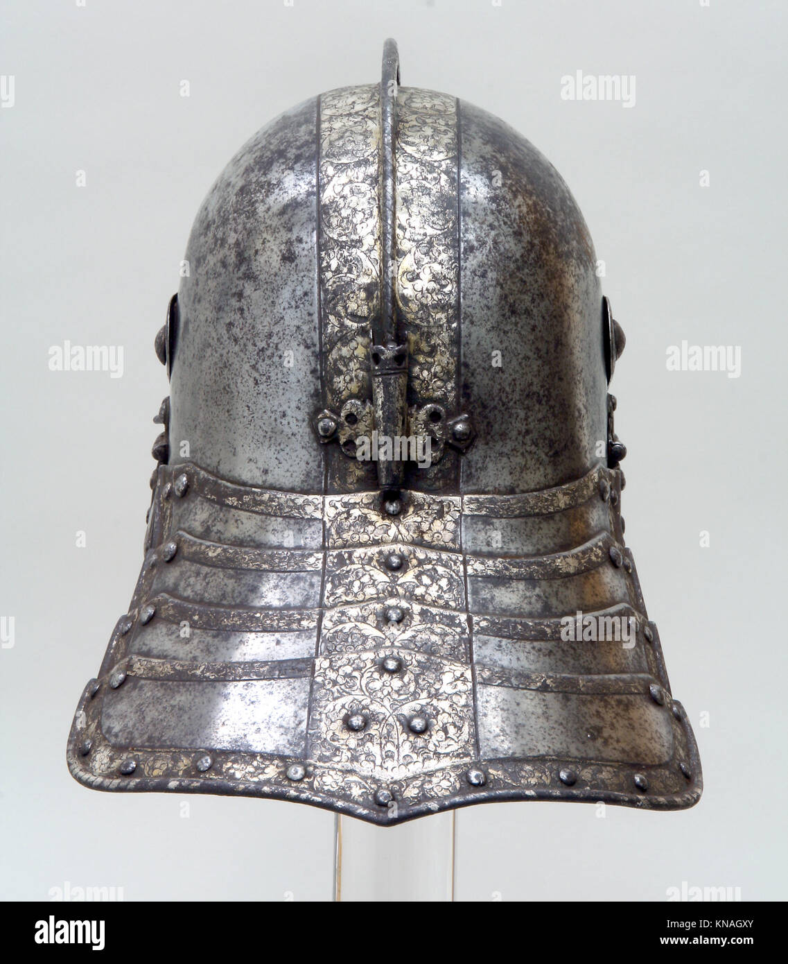 A helmet designed for a harquebusier, part of a set of protective gear ...
