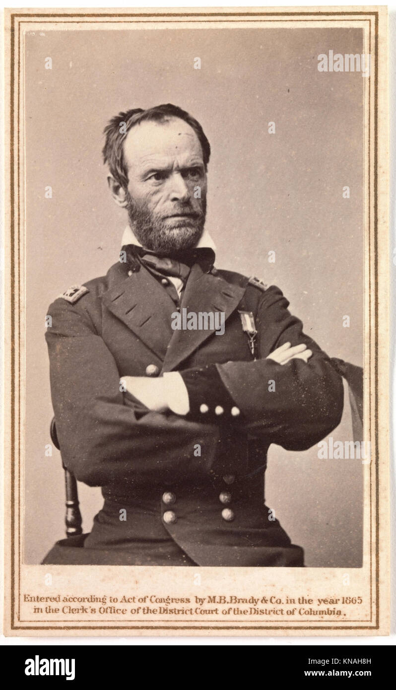 This portrait depicts Major General William Tecumseh Sherman wearing a mourning armband, a ...