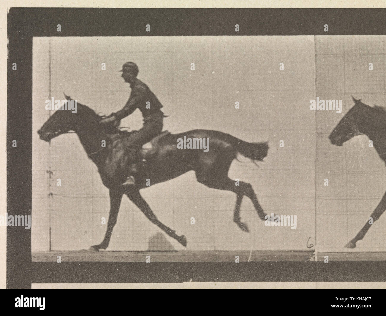 This artwork depicts a horse and rider in motion, capturing the dynamic ...